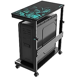EUREKA ERGONOMIC Height Adjustable Computer Tower Stand, 2-Tier ATX-Case CPU Holder Cart Under Desk Mobile PC Laptop Standing Table Home Office Gaming Accessories w/ Rolling Wheels & Mouse Pad, Black