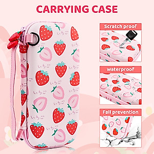 FANPL Case for Nintendo Switch Lite, Cute Pink Strawberry Carrying Case Bundle for Switch Lite Accessories with Soft TPU cover, Adjustable Strap, Screen Protector, Thumb Grip Caps