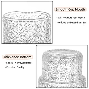 AVLA 8 Pack Vintage Drinking Glassware, 7 oz Romantic Water Juice Glass Tumbler Cup, Clear Stackable Coffee Cocktail Bar Drinkware for Beverages, Tea, Milk, Yogurt, Whiskey, Embossed Floral Pattern