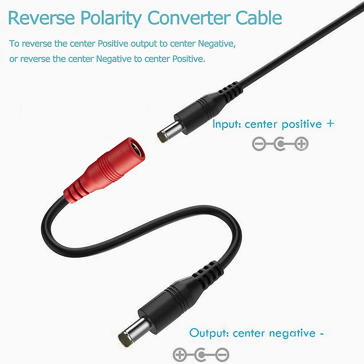 SOLUTEK Guitar Pedal Power Cable for Pedal Board Center Standard Negative Polarity (Right Angles and a Reversed, 24")