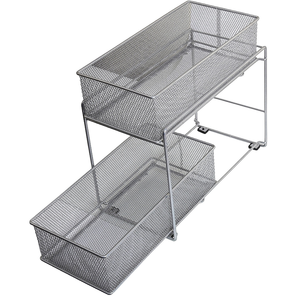 YBM Home Silver 2 Tier Mesh Sliding Spice and Sauces Basket Cabinet Organizer Drawer 2304
