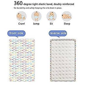 Cars Themed Fitted Crib Sheet,Standard Crib Mattress Fitted Sheet Ultra Soft Material-Crib Mattress Sheet or Toddler Bed Sheet, 28“ x52“,Lime Green Aqua Red