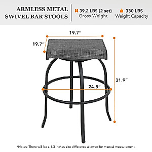 Outdoor Backless Swivel Bar Stools Set of 2, Patio Stools & Bar Chairs, Outside High Top Barstools, Breathable Textilene Fabric for Yard, Deck Porch, Balcony - Armless - Modern Gray
