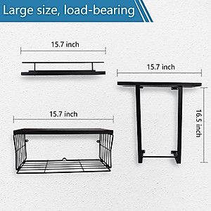 PSUTBPAT Bathroom Shelves Over Toilet for Wall，Floating Shelves Over Toilet Paper Holder，Wall Mounted Rustic Wood Storage Basket Shelves for Bedroom，Living Room & Kitchen, Black