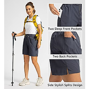 Soothfeel Women's Hiking Cargo Shorts with 4 Pockets 7 Inch Long Quick Dry Athletic Golf Shorts for Women Casual Summer (Grey, X-Small)