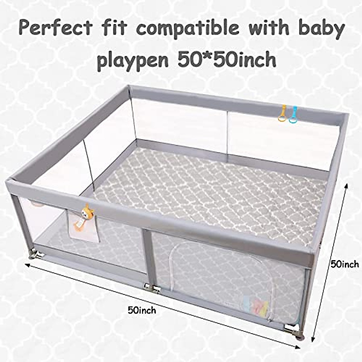 Dad-baby Playpen Mat 50x50 Play Mat for Playpen Baby Play Mats for Floor Fit for TODALE Baby Playpen,One-Piece Crawling Mat Non Slip Cushioned Baby Mats for Playing 50x50 Inches(Moroccan Gray)…