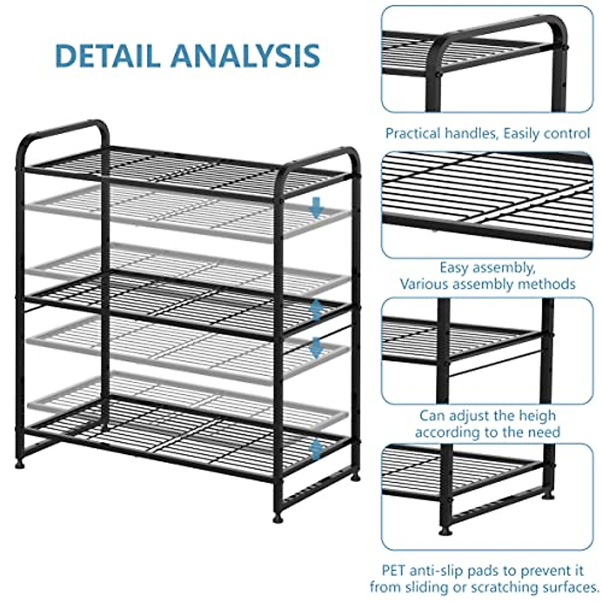 Simple Trending 3-Tier Stackable Wire Shelving Unit Storage Rack, Expandable & Adjustable Kitchen Storage Cabinet Shelf Organizer, Black