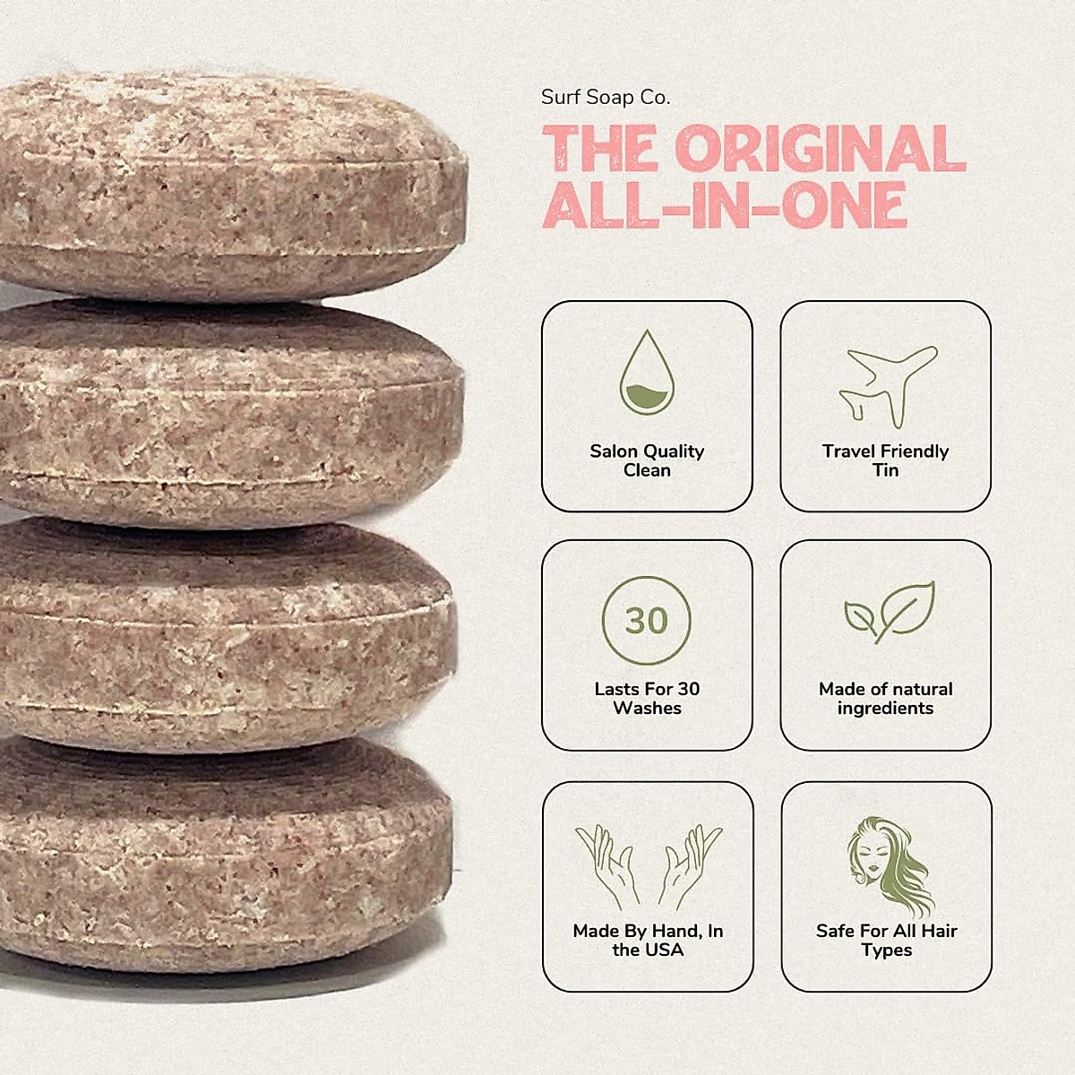 Surf Soap Biodegradable Ocean & Reef Safe All-In-One Shampoo, Conditioner & Body Wash Bar. Plastic Free & Vegan Hair and Skin Care for Men and Women For Beach, Boating, Camping, Backpacking & More!