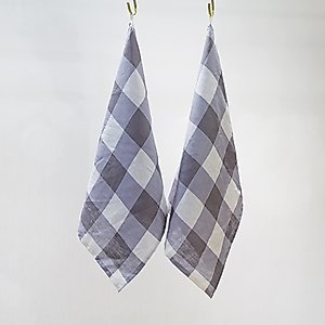 linendo 100% Linen Kitchen Towels 20 x 30 inch Gray/White Buffalo Check - Set of 2 Pack, Natural Flax Washable Tea Towels, Highly Absorbent Dish Towels, Super Soft Multi-Purpose Hand Towels
