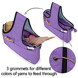 YARWO Yarn Storage Tote, Knitting Project Wrist Bag for Yarn Skeins, Knitting Needles, WIP Projects and Other Knitting Supplies, Purple (Bag Only)