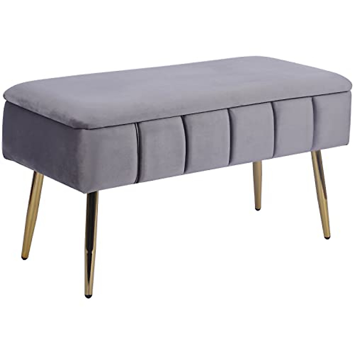 SOFT ASS Modern Fashion Velvet Storage Bench Upholstered Footrest Ottoman with Gold Metal Legs for Living Room Bedroom Home Office - Dark Grey