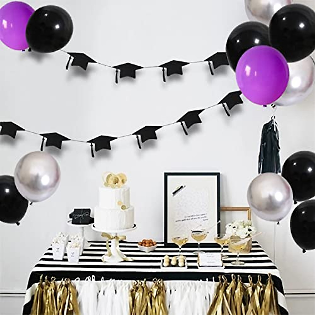 Purple, Metallic Silver, Black Balloons Arch - 121PCS Purple and Black Balloons Chrome Silver Balloon for Video Game Miner Birthday Engagement Graduation Halloween Purple Party Decorations