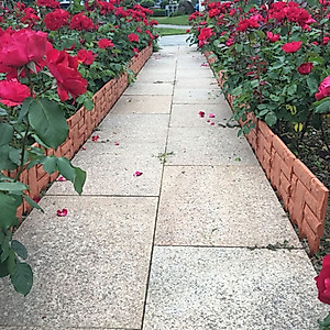 SUBBYE Plastic Flower Bed Edging Fencing for Garden Decor - Tall 23cm Red Stone Brick Effect Portable Lawn Edging Interlocking Panels, 6 Pack