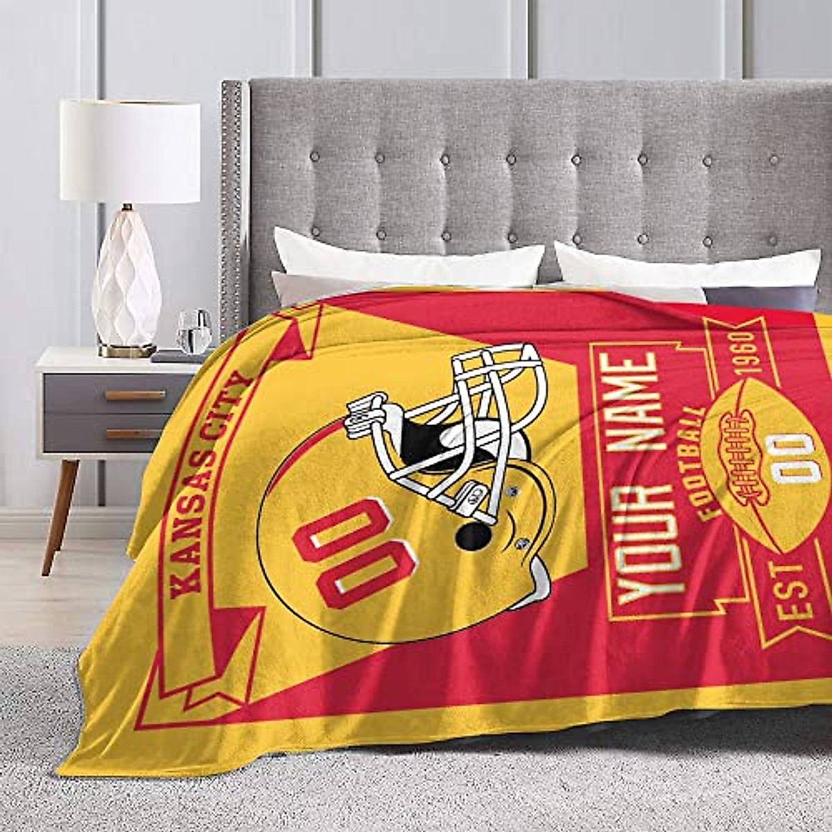 SEAGGS Custom Football Blanket for Men Personalized Fans Gifts Add Name and Number, 40" x 50", 50" x 60", 80" x 60"