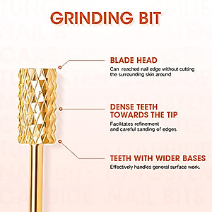 AORAEM Safety Bits for Nail Drill 3/32'', 3PCS Nail Drill Bit Set Professional Tungsten Steel Nail Drill Bits Remove Gel Safety Bits Set for Acrylic Gel Remover, Gold