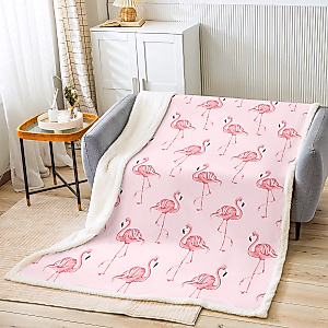 Feelyou Pink Flamingo Fleece Throw Blanket Tropical Flamingo Plush Blanket Bird Print Sherpa Blanket for Kids Nature Theme Fuzzy Blanket Baby 30"x40"