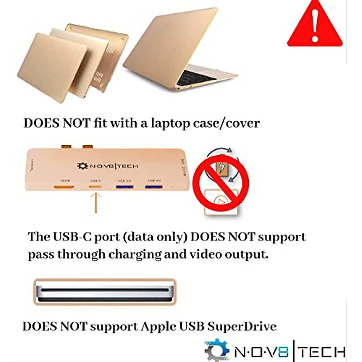 Nov8tech USB C Hub for MacBook Pro & Air M1/M2/M3 2023/2022-2016 - 7 in 2 USB C to C Adapter, Multi Port Dongle for High-Speed Data Transfer Upto 5Gbps - 4K HDMI Adapter for Laptop (Gold)
