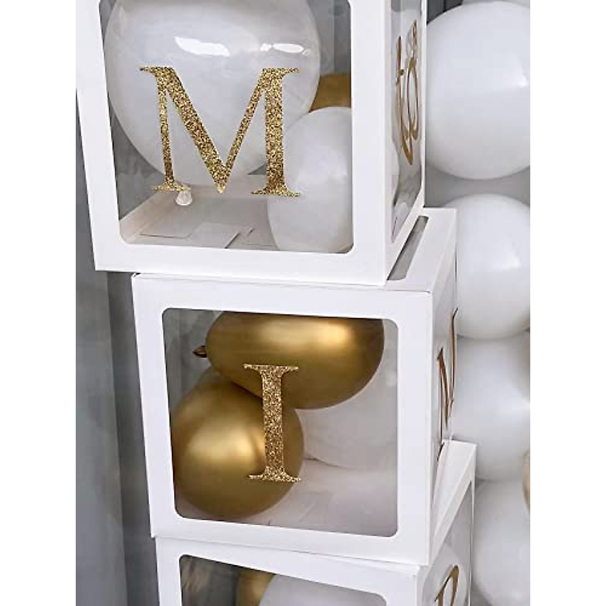 Fonder Mols 4PCS White Transparent Balloon Boxes with Gold Glittered MISS TO MRS Letters for Wedding Party Bridal Shower Engagement Decorations (No Balloons)