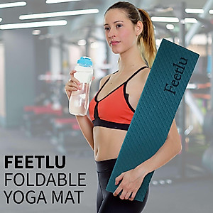 Foldable Yoga Mat-1/4 Inch Thick - Easy to Storage Travel Yoga Mat Foldable Lightweight for Fitness - Anti Slip Folding Exercise Mat for Yoga, Pilates, Home Workout & Floor Exercise(Dark Green)