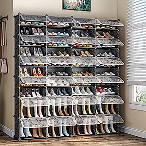 Aeitc 72 Pairs Shoe Rack Organizer Shoe Organizer Expandable Shoe Storage Cabinet Narrow Standing Stackable Space Saver Shoe Rack for Entryway, Closet with Hook and Side Shelf,48"x12"x72"
