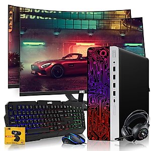 HP G3 Gaming Desktop PC, Intel Core i7 6th Gen, AMD RX 550 Graphics, 32GB RAM, 240GB SSD + 2TB HDD, 24 Inch Curved Dual Monitor, RGB Keyboard Mouse, Headphone, Webcam, Win 10 Pro (Renewed)