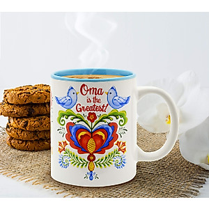 E.H.G | Essence of Europe Gifts - 12 oz. Ceramic Coffee Mug, Oma is the Greatest Design - Multicolor Ceramic Mug, German or Dutch Grandma - Premium Quality Coffee Mug - Multicolor