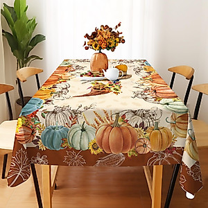 cusugbaso Thanksgiving Tablecloth 60x84 Inch Rectangle - Thanksgiving Decorations for Table - Water-Resistant Give Thanks Fall Table Cloth Rectangle for Party,Table, Holiday Decoration