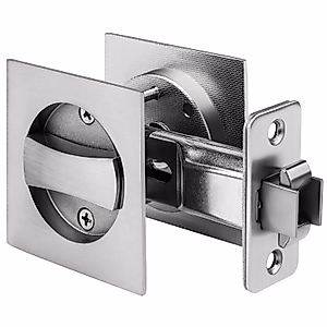 goldenwarm Pocket Door Lock, Satin Nickel Contemporary Privacy Square Pocket Door Hardware, Silver Sliding Pocket Door Lock(1 Pack)