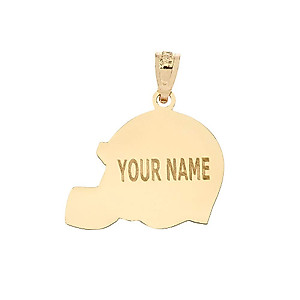 Fine 14K Yellow Gold Football Helmet Pendant - Choice of Number (Front), Name (Back)