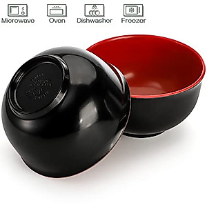 Lyellfe Set of 10 Miso Soup Bowl with Spoon, Restaurant Quality Melamine Cereal Rice Bowl, 16 Oz Unbreakable Japanese Dinnerware for Ramen, Udon Noodle, Dishwasher Safe