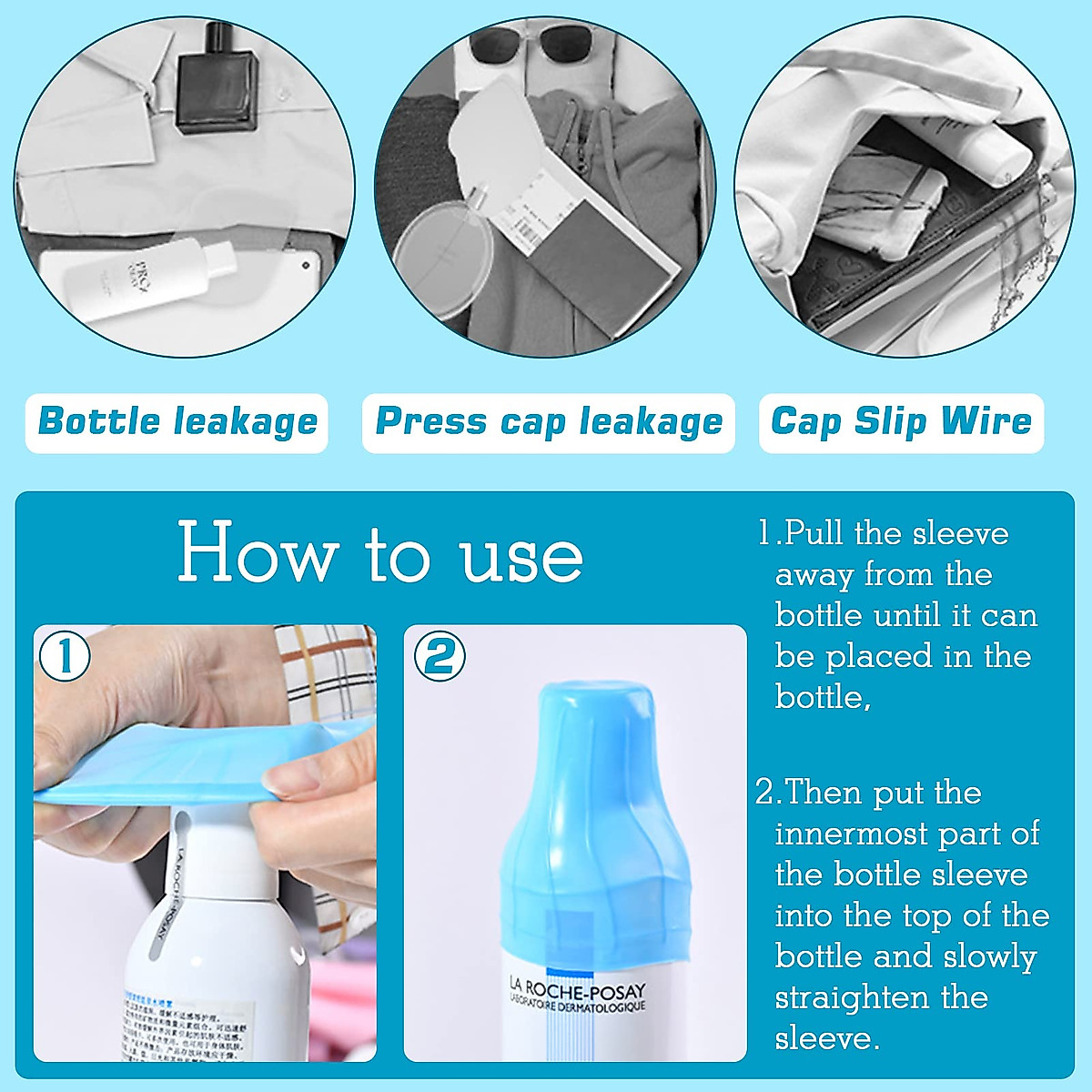 8Pcs Elastic Sleeve for Leak Proofing Silicone Travel Bottle Covers Leak Proof Sleeves for Travel Container in Luggage Reusable Silione Accessory for Travel Toiletries Shampoo Bottles