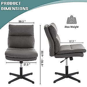 LUCKWIND Armless Home Office Desk Chair No Wheels, Modern Double Padded Ergonomic Vanity Chair, Mid-Back Height Adjustable Cushioned Swivel Task Chairs, Wide Seat (Dark Grey)
