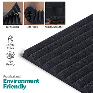 KLEXA Premium Sound Proof Foam Panels - 12 Pack (12x12x1") - Dense Sound Proofing Acoustic Panels - Sound Absorbing Panel - Noise Reduction, Echo Absorption - Studio Quality Acoustic Treatment