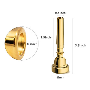 Cheerock 3Pack Trumpet Mouthpiece 3C 5C 7C Trumpet Accessories, Brass Trumpet Mouthpiece Set Suitable for Beginners and Professional Players （Gold）
