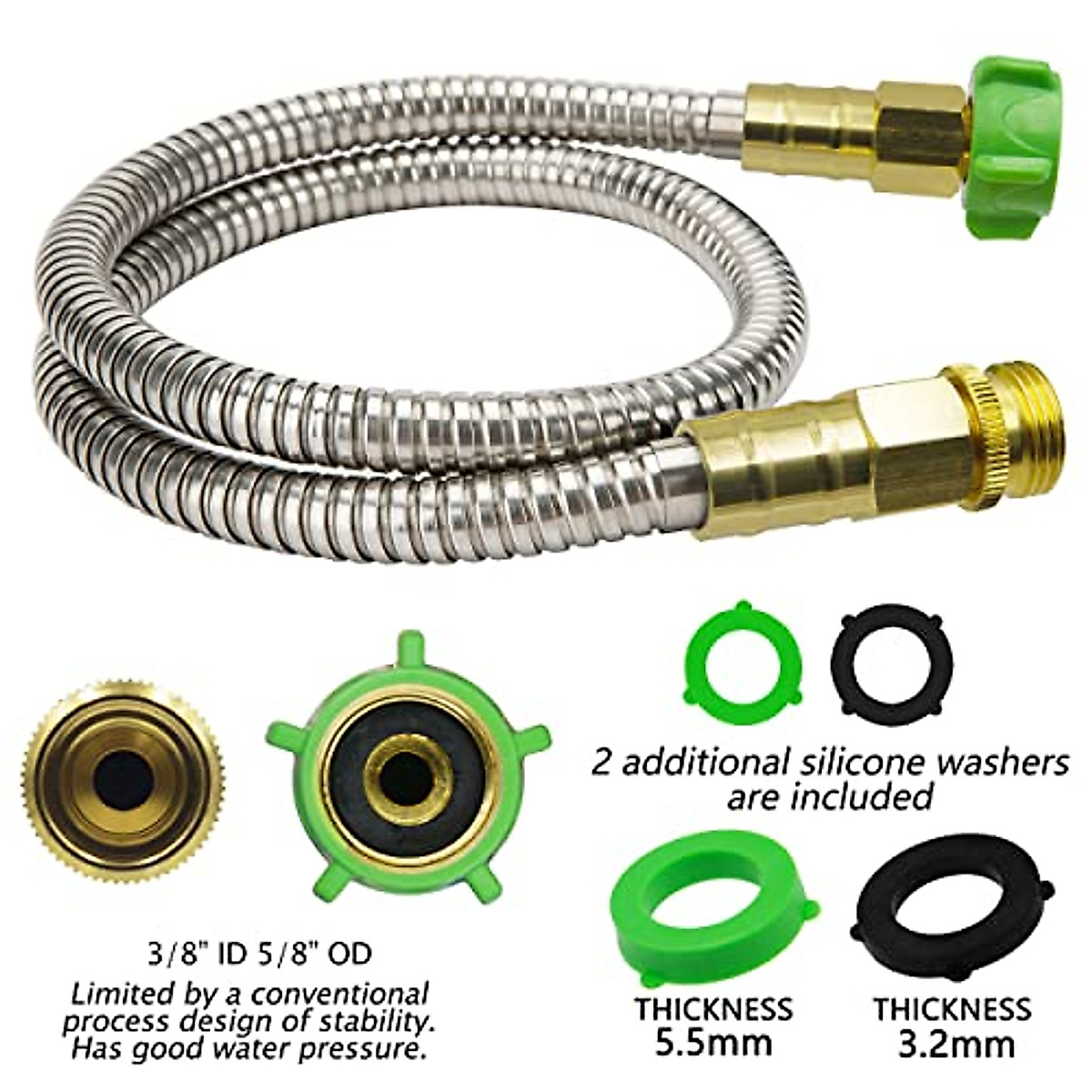 YANWOO 304 Stainless Steel 20ft Garden Hose with Female to Male Metal Connector, Short Metal Hose, Water Hose, Drinking Water Safe (20ft)