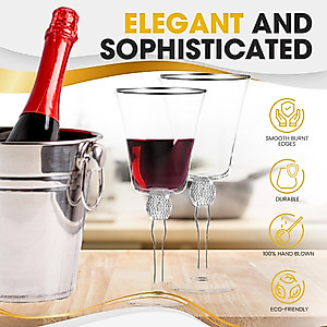 BERKWARE Premium Wine Glasses Set of 2 - Crystal Long Stem Wine Glass Goblet with Silver Rim & Rhinestone Design - 14.7 oz