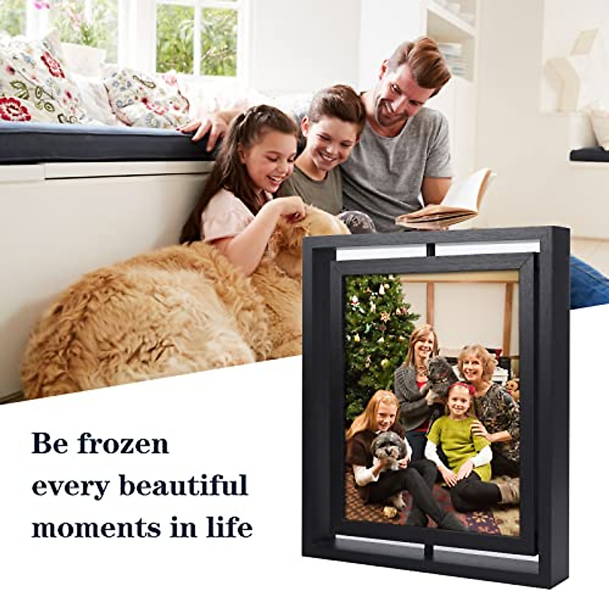 EXYGLO 2 Pack 8x10 Rustic Rotating Floating Picture Frames, Photo Frames for Vertical or Horizontal Tabletop Display, Black