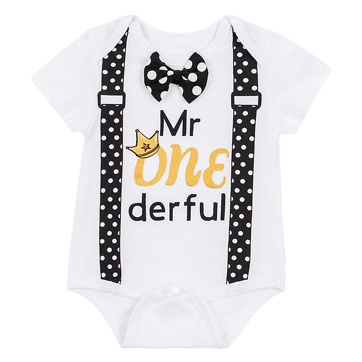 Baby First Birthday Outfit Boy Gifts Funny Bowtie One Year Old Boys Romper Bodysuit Set (12-18 Months) Black