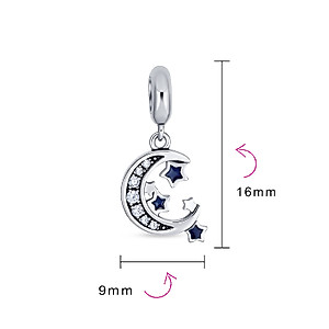 Celestial Cosmic Heavenly Twinkle Stary Night Crescent Moon Star Dangle Charm Bead For Women Teen .925 Sterling Silver Fits European Bracelet