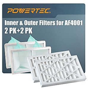 POWERTEC Inner & Outer Filters for WEN 3410 Air Filtration System & POWERTEC AF4000/AF4001, Replacement for Shop Fox W1830, WEN 90243-026-2, 90243-027-2 Woodworking Air Filters (75065)