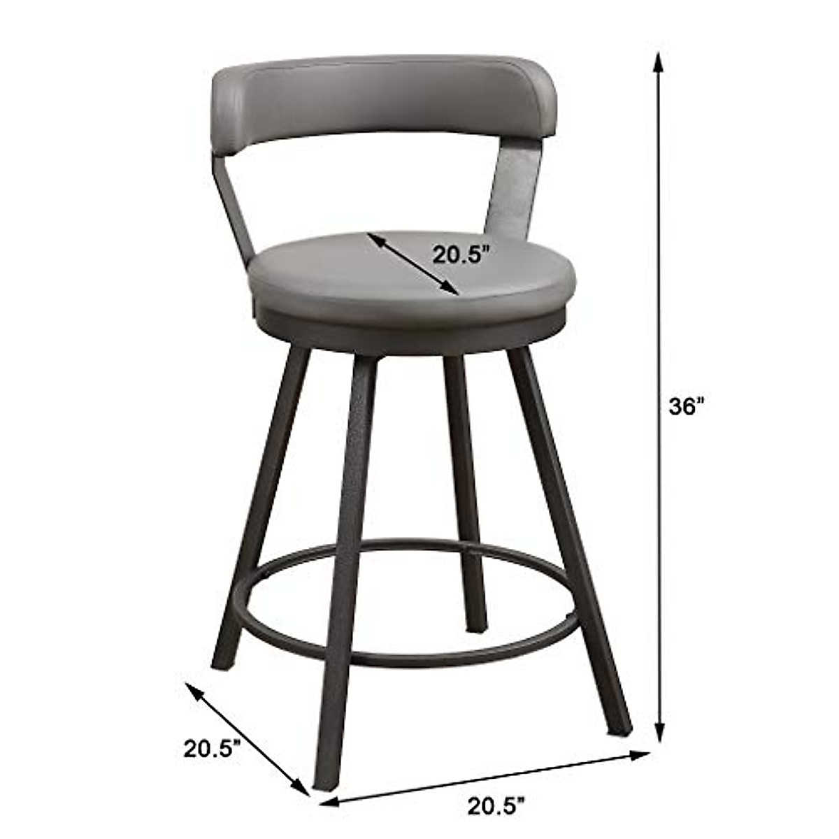 Homelegance Appert Swivel Bar Stools, Upholstered Faux Leather Seat, Back, Metal Frame, Legs, Footrest Counter Height Chair (Set of 2), 25 in SH, Gray
