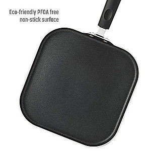 Goodful Aluminum Non-Stick Square Griddle Pan/Flat Grill, Made Without PFOA, with Nylon Pancake Turner, Dishwasher Safe Cookware, 11" x 11", Charcoal Gray