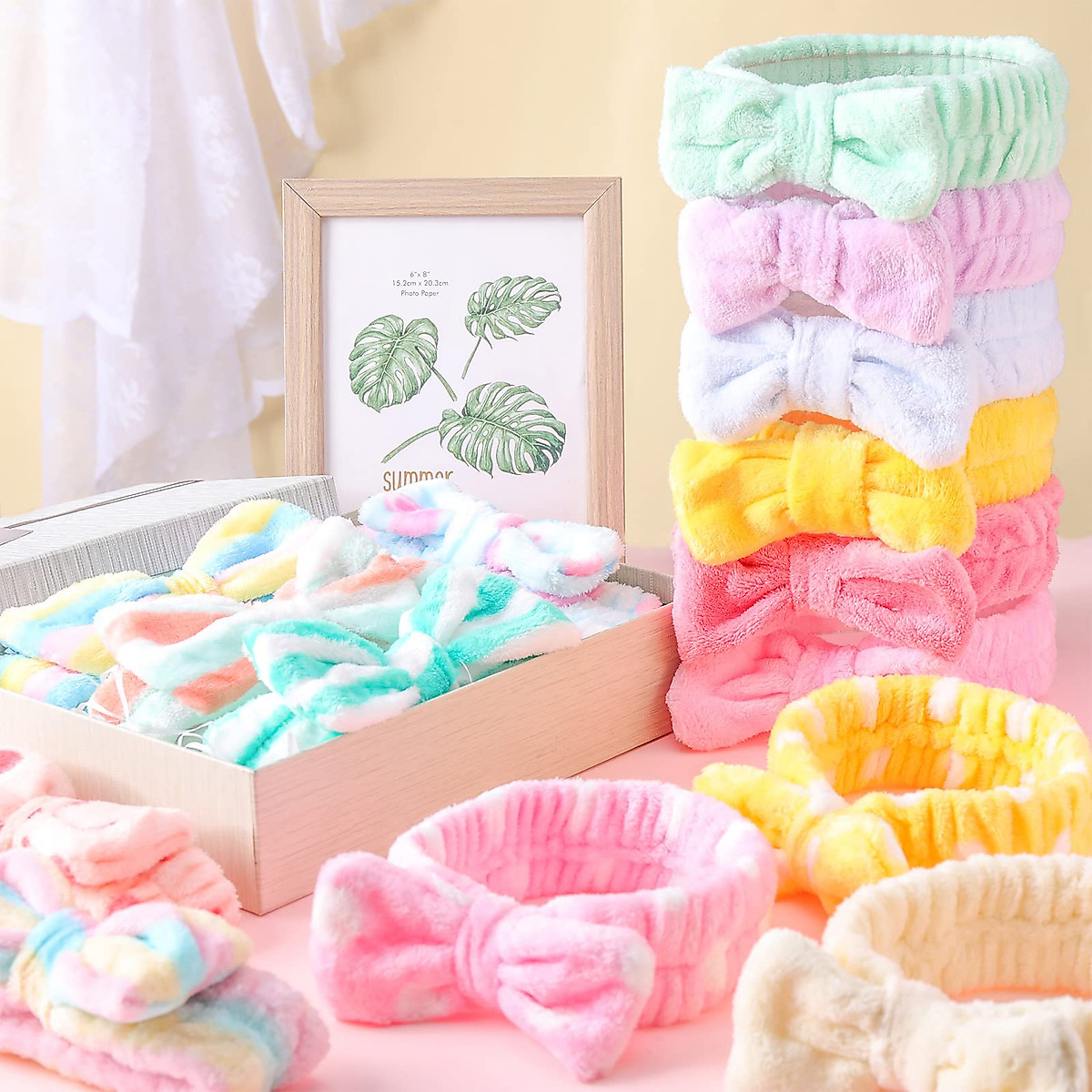 Yinder 40 Pack Bow Spa Headband Coral Fleece Makeup Headband Soft Face Wash Headband Cosmetic Skin Care Headbands Facial Head Wraps Cute Bow Head Bands for Women Girls Shower Supplies (Various Style)