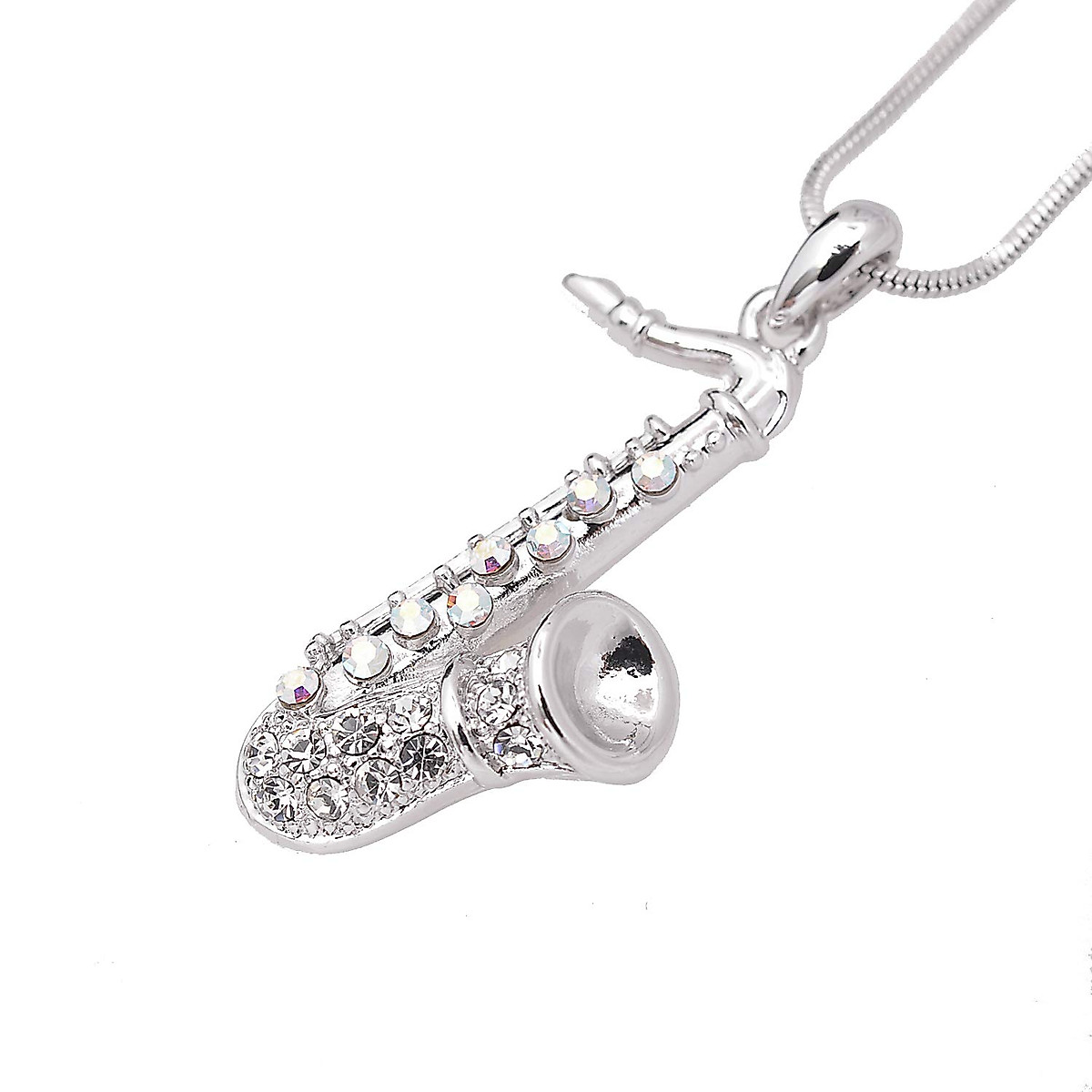 Spinningdaisy Silver Plated Woodwinds Musical Instrument Necklace (Saxophone)
