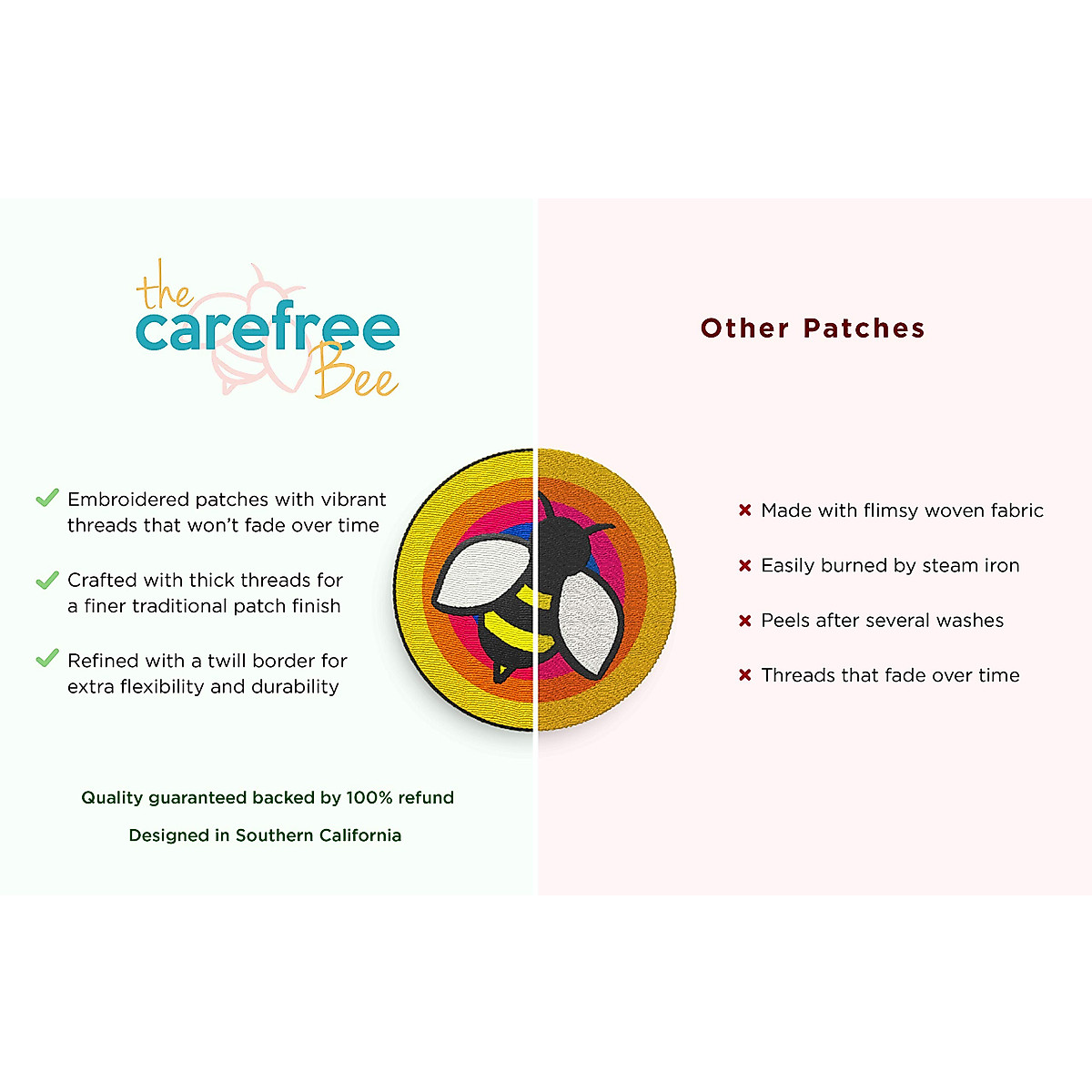 Iron on Hippie Patches Retro - The Carefree Bee | The Beatles Set of 12 Iron On Vintage Patches for Backpacks, Cute Jean Peace Sign Patches for Clothes (Set 4)