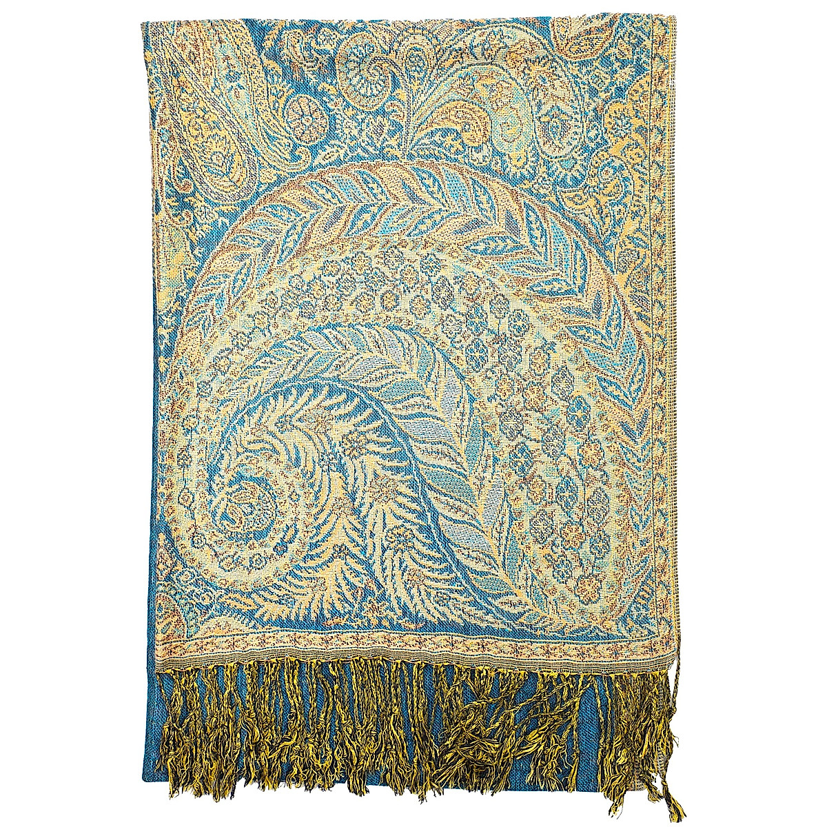 Achillea Luxurious Double Layered Jacquard Big Paisley Pashmina Shawl Wrap Scarf (Turquoise)
