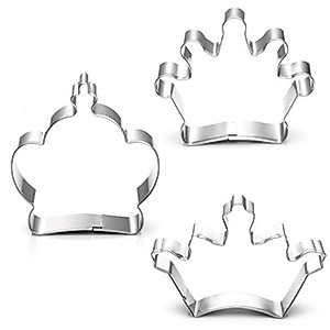 Crown Cookie Cutter Set of 3 pcs, Stainless Steel Princess Crown Shaped Fondant Cutters Baking Molds