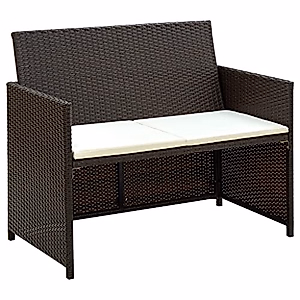 Queen.Y Outdoor Patio Bench 2 Seater Rattan Garden Bench, 39.4 Inch Outdoor Porch Chair with Backrest and Armrest, All Weather Patio Bench with Removable Cushions for Garden, Porch, Yard, Brown