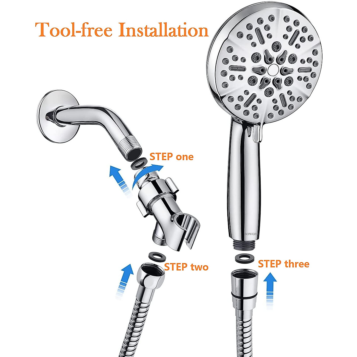 Shower Head with Handheld High Pressure-Full Body Coverage Powerful Rain Showerhead with Extra 60" Long Hose and Adjustable Brass Joint Holder- The Perfect Detachable Shower Heads for Bathroom Upgrade