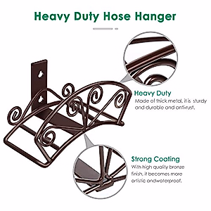TomCare Garden Hose Holder Heavy Duty Water Hose Holder Solid Metal Hose Hanger Wall Mount Decorative Durable Garden Hose Storage Hose Reel Hose Stand Hose Organizer for Outside Yard, Bronze